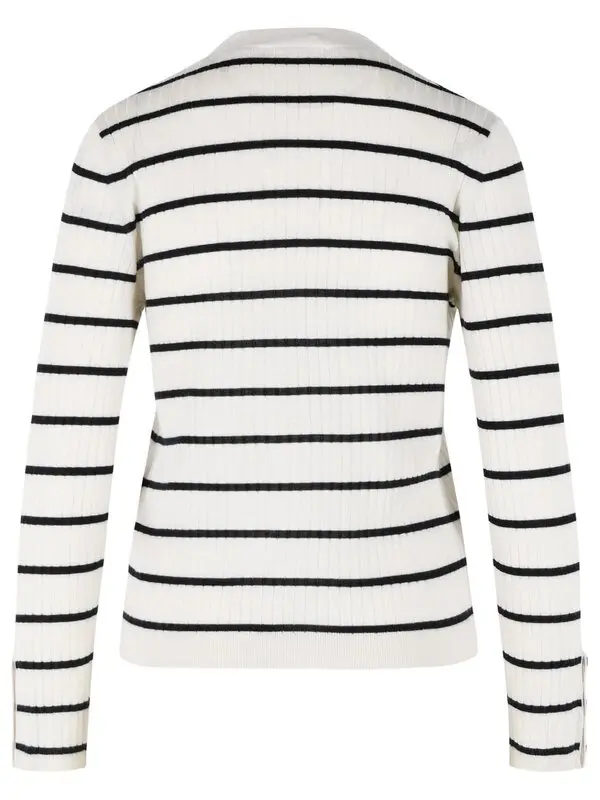 Max Mara Cashmere And Silk Blend V-neck Cardigan With Stripes - Cream