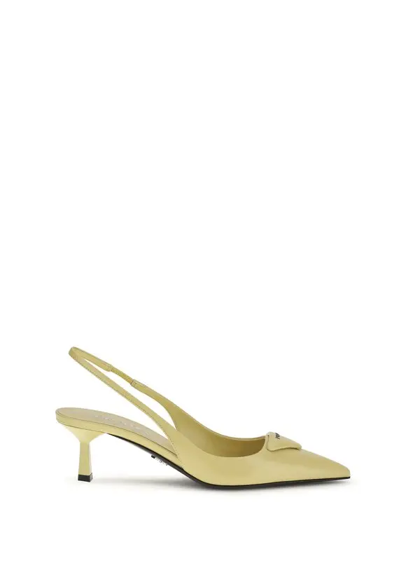 Prada Slingback Pumps With Leather Triangle Logo - Yellow