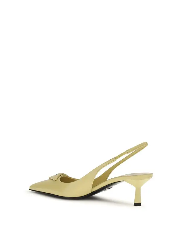 Prada Slingback Pumps With Leather Triangle Logo - Yellow