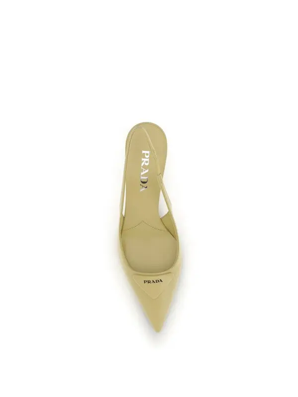 Prada Slingback Pumps With Leather Triangle Logo - Yellow