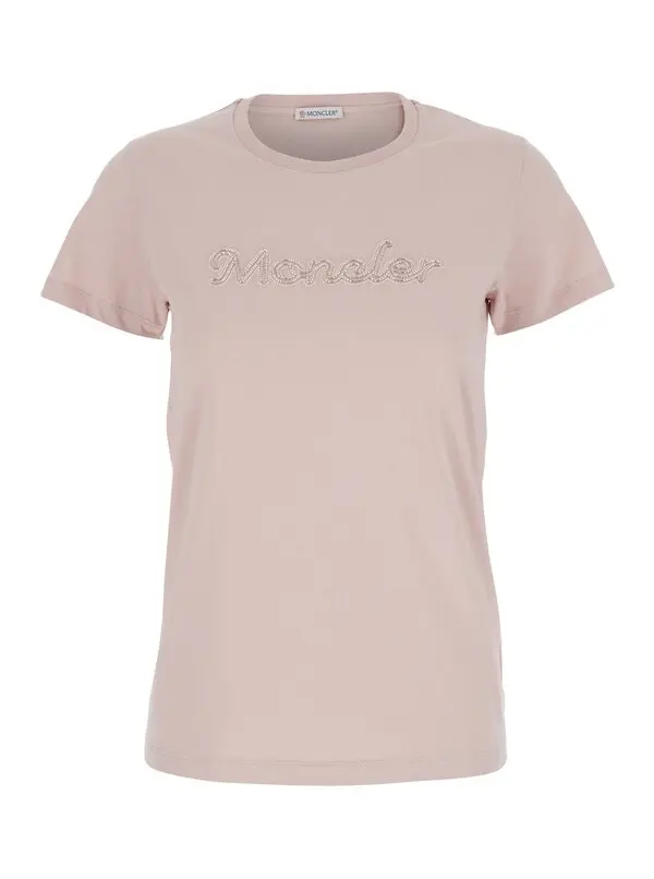 Moncler Cotton T-shirt With Embroidered Logo - Pink