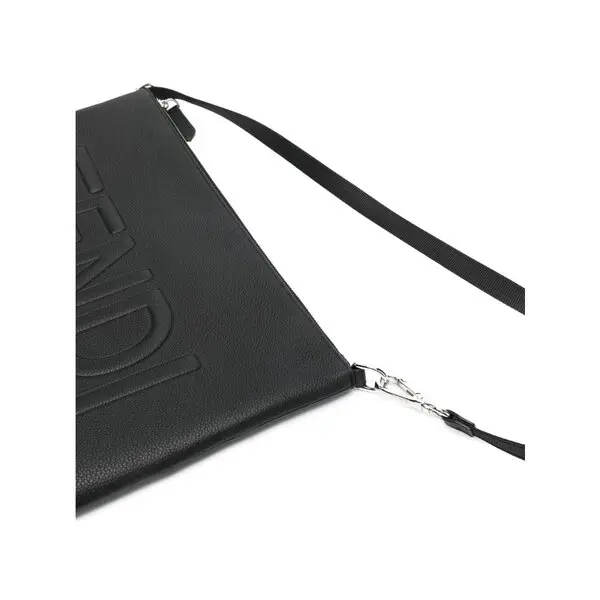 Fendi Calf Leather Embossed Logo Clutch Bag - Black