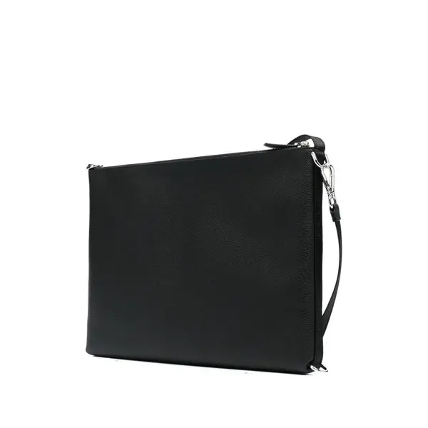 Fendi Calf Leather Embossed Logo Clutch Bag - Black