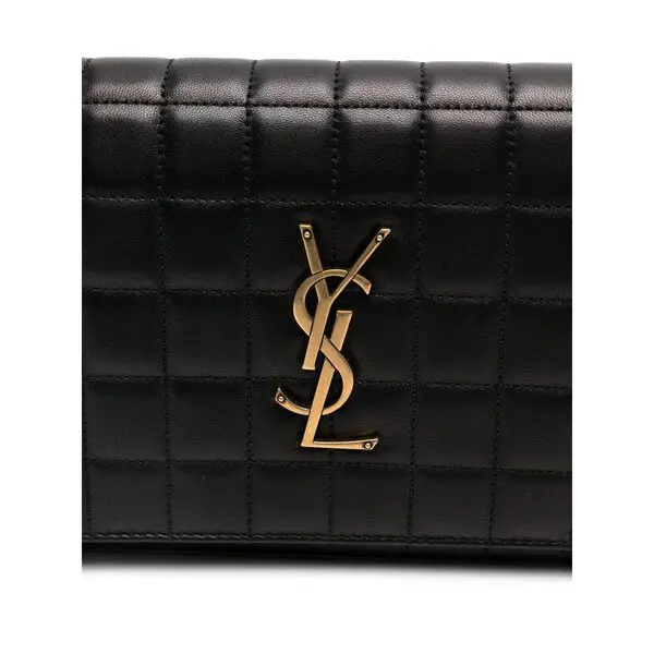Saint Laurent Lambskin Matelassé Clutch With Cassandre Logo Plaque