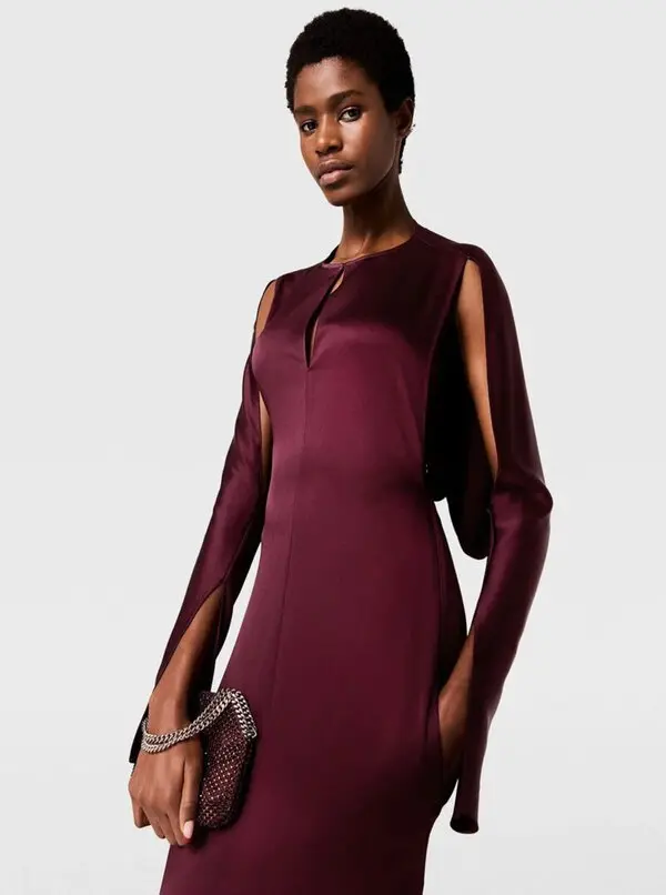 Stella McCartney Bordeaux Midi Dress With Cape Sleeves And Cut-out Detail