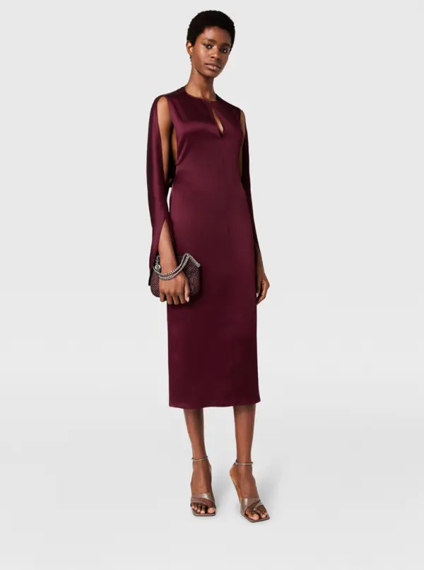 Stella McCartney Bordeaux Midi Dress With Cape Sleeves And Cut-out Detail - Multicolor