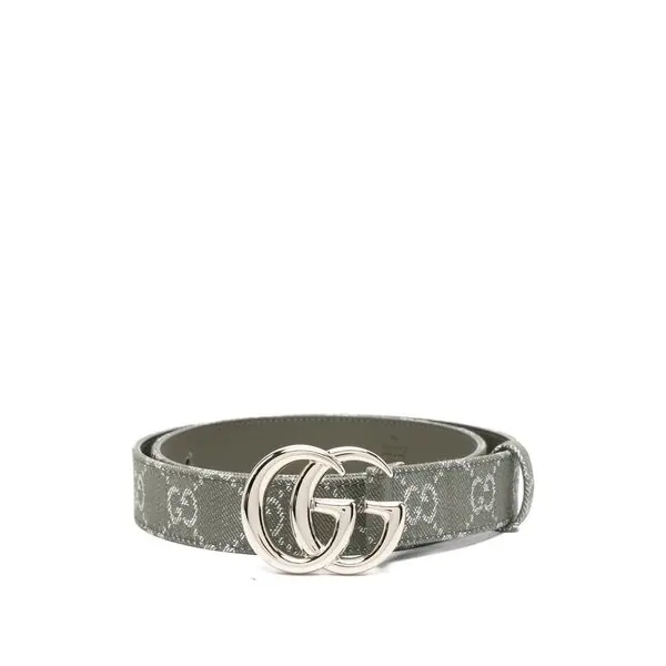 Gucci Gg Monogram Canvas Belt With Double G Buckle - Green