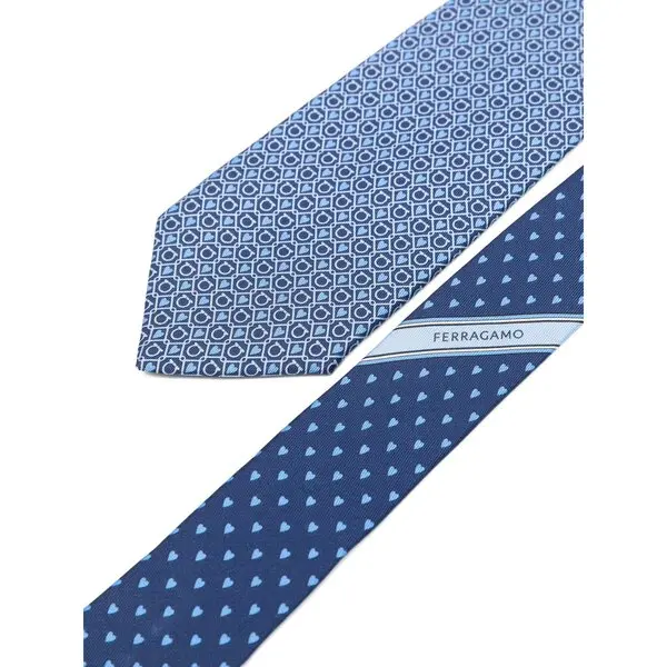 FERRAGAMO Dark Geometric Patterned Silk Neck Tie