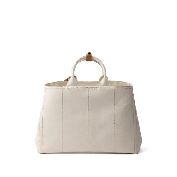 Prada Canvas Tote Bag With Logo Lettering And Adjustable Shoulder Strap - Cream