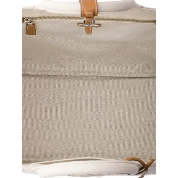 Prada Canvas Tote Bag With Logo Lettering And Adjustable Shoulder Strap - Cream
