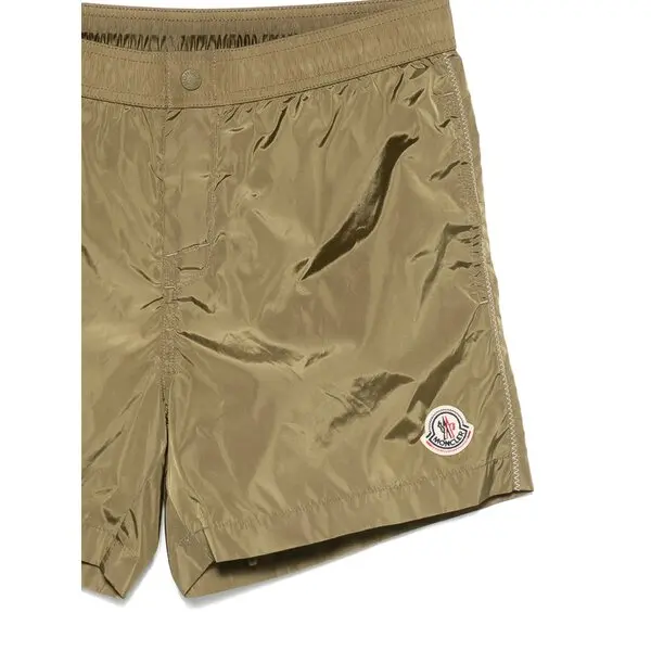 Moncler Olive Satin Finish Swim Shorts