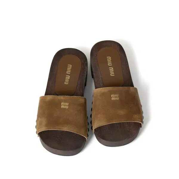 Miu Miu Suede Low Block Heel Slides