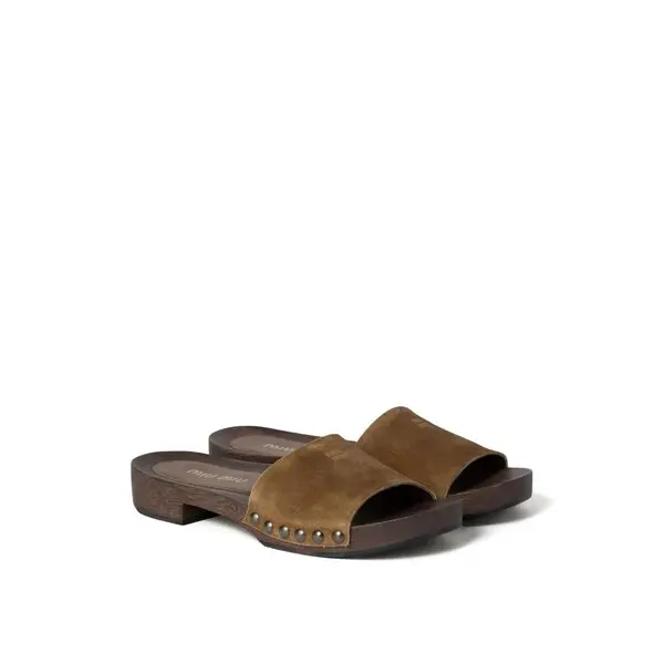 Miu Miu Suede Low Block Heel Slides