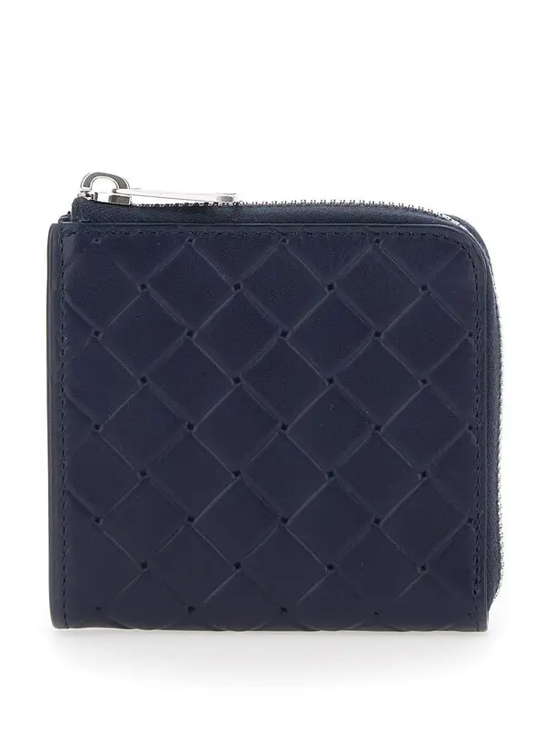 Bottega Veneta Blue Wallet With All-over Intreccio Motif In Leather - Multicolor