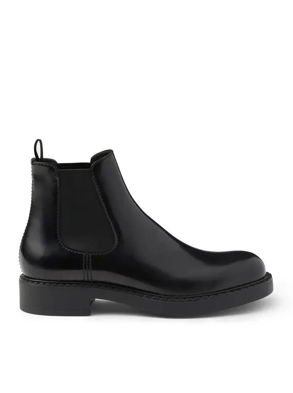 Prada Brushed Leather Chelsea Boots - Black