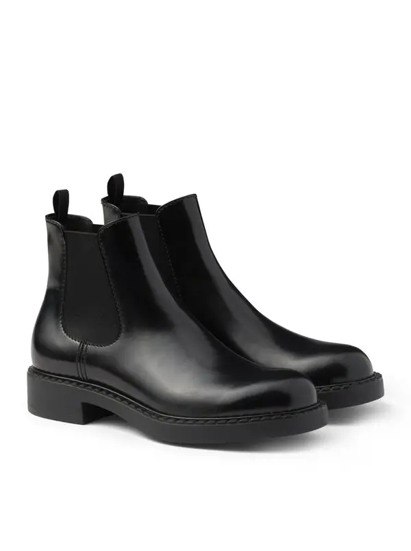 Prada Brushed Leather Chelsea Boots - Black