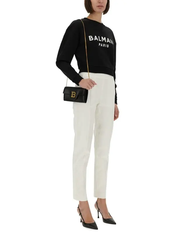 Balmain Logo Print Cropped Sweatshirt - Black