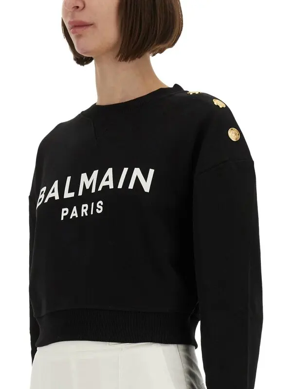 Balmain Logo Print Cropped Sweatshirt - Black