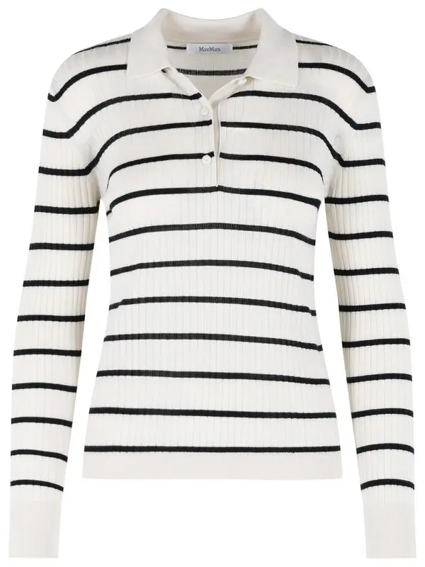 Max Mara Cashmere And Silk Striped Polo Sweater - Cream