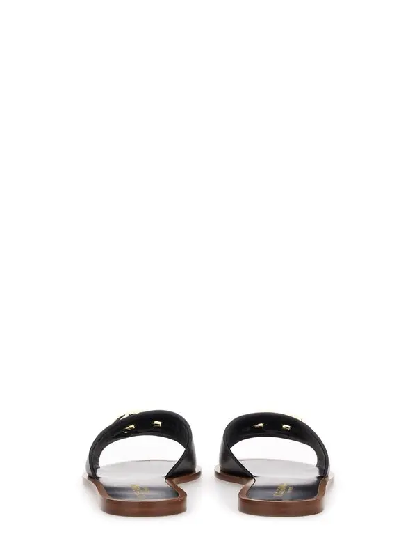 Dolce & Gabbana Leather Slide Sandals With Dg Logo Detail