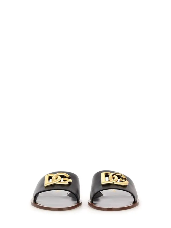 Dolce & Gabbana Leather Slide Sandals With Dg Logo Detail