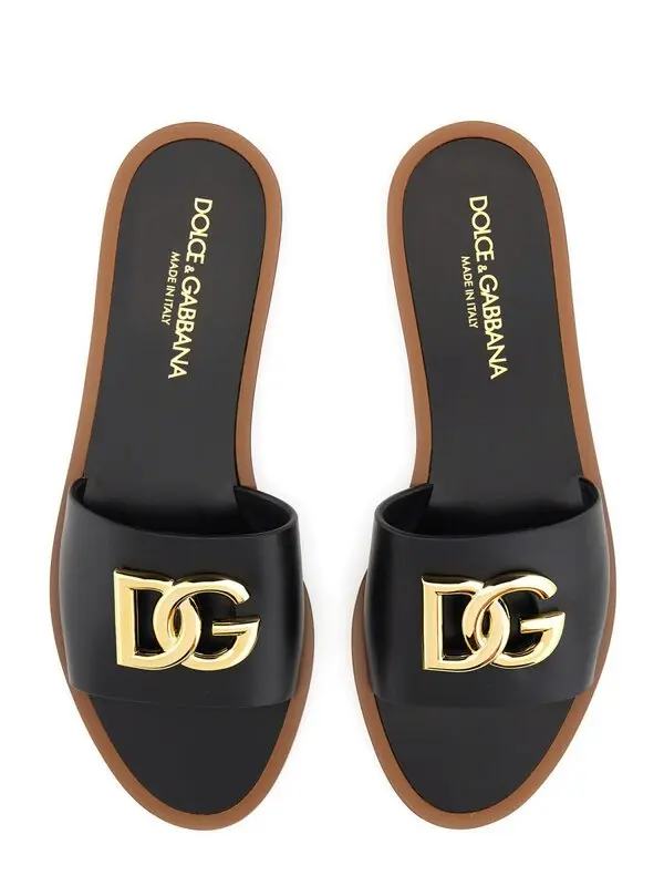 Dolce & Gabbana Leather Slide Sandals With Dg Logo Detail