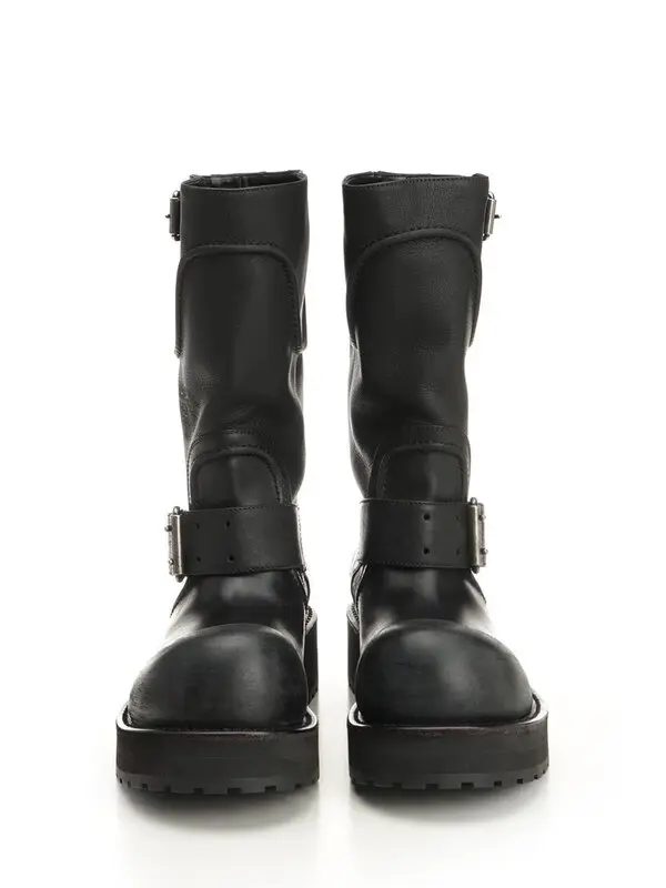 Balenciaga Venom Leather Buckled Boots - Black