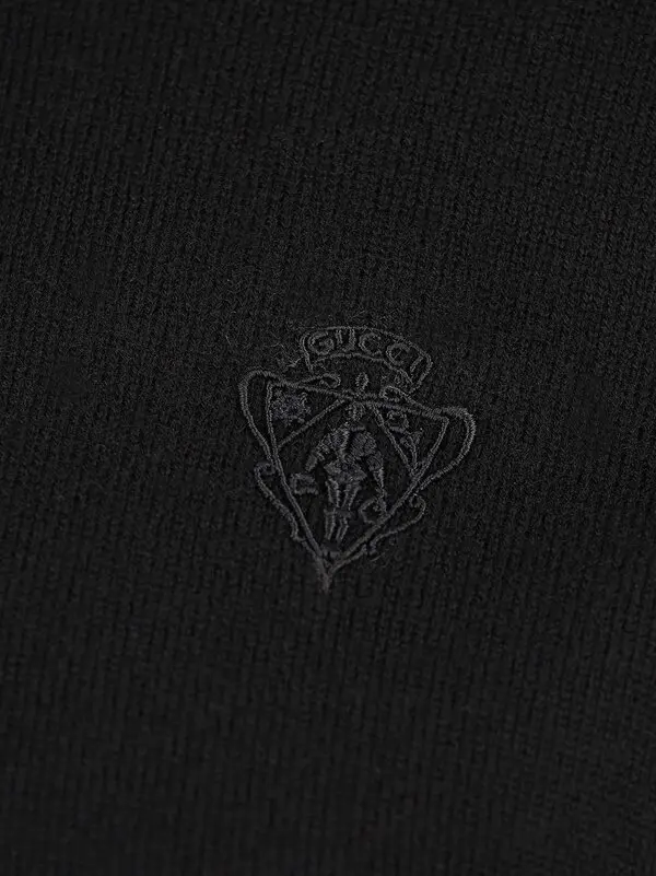 Gucci Wool Ribbed Turtleneck With Embroidered Crest - Black