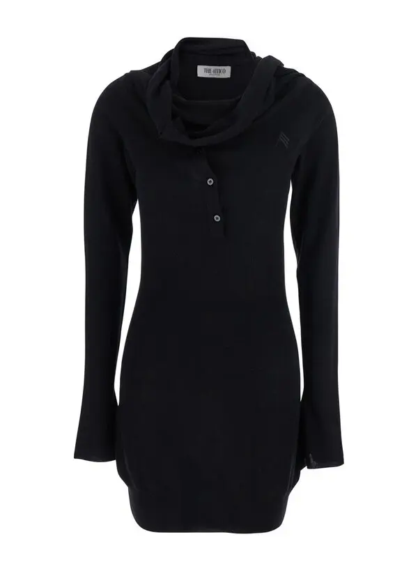 Attico Wool And Cashmere Mini Dress With Cowl Neck And Flared Sleeves - Multicolor