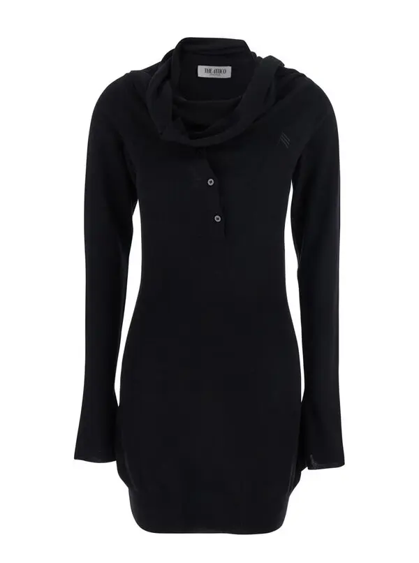 Attico Wool And Cashmere Mini Dress With Cowl Neck And Flared Sleeves - Multicolor