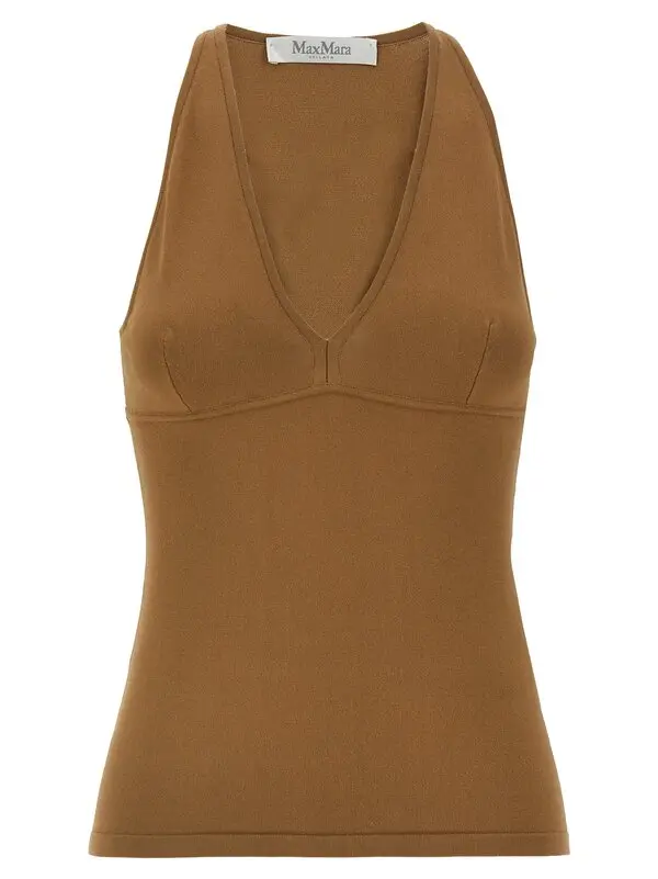 Max Mara V-neck Stretch Viscose Crêpe Yarn Top - Brown