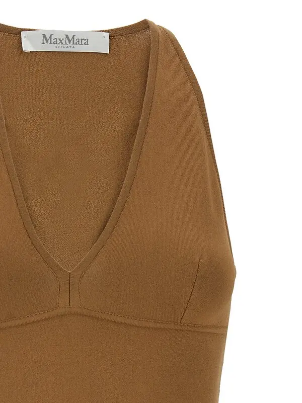 Max Mara V-neck Stretch Viscose Crêpe Yarn Top - Brown