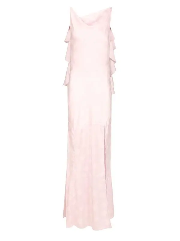ROTATE BY BIRGER CHRISTENSEN Long Satin Jacquard Dress With Ruffles - Multicolor