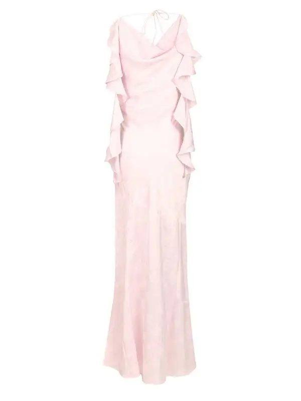 ROTATE BY BIRGER CHRISTENSEN Long Satin Jacquard Dress With Ruffles - Multicolor