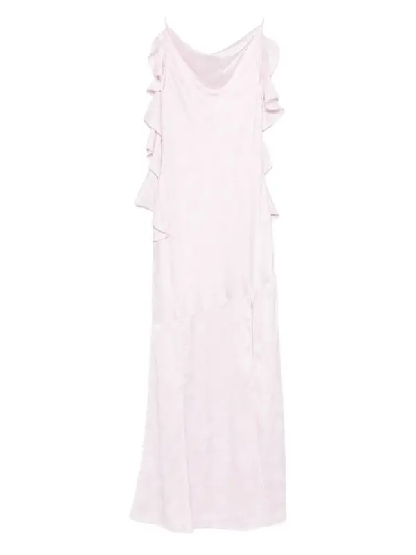ROTATE BY BIRGER CHRISTENSEN Long Satin Jacquard Dress With Ruffles - Multicolor