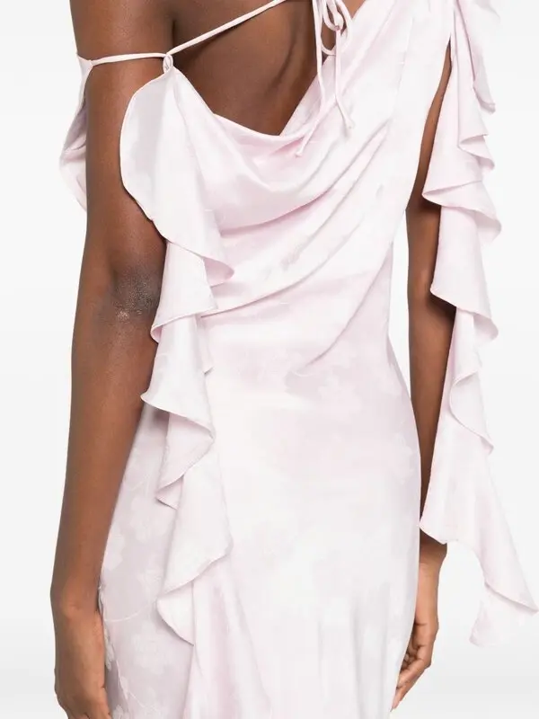 ROTATE BY BIRGER CHRISTENSEN Long Satin Jacquard Dress With Ruffles - Multicolor