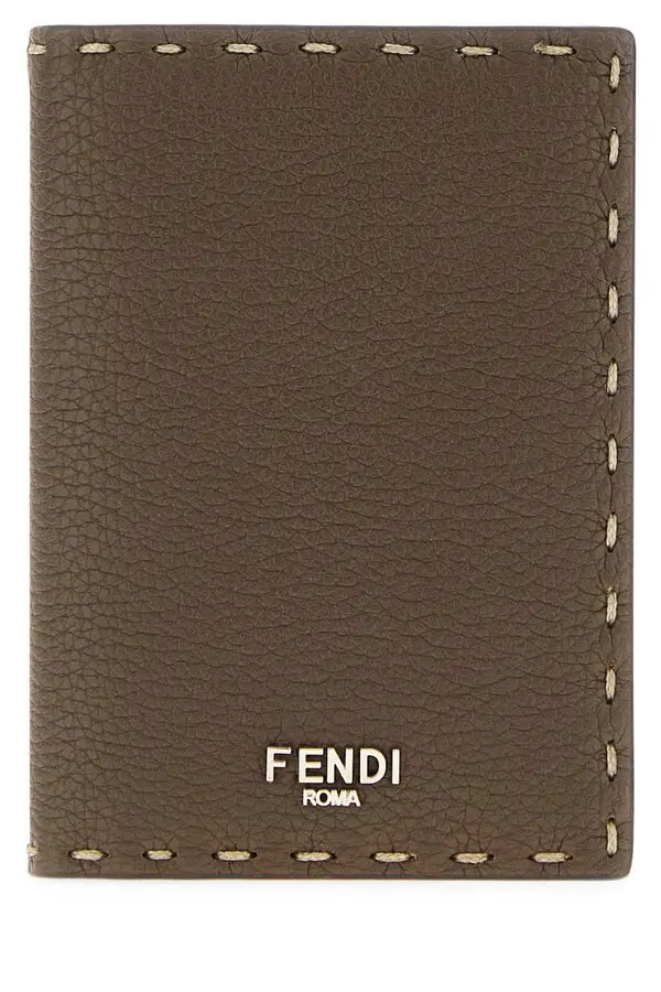 Fendi Mud Leather Card Holder - Brown