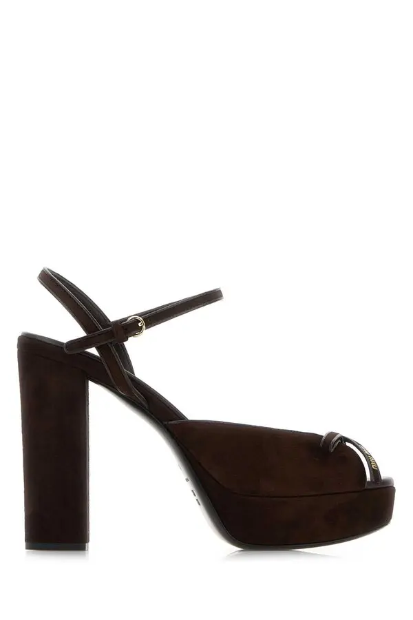 Miu Miu Suede High Heel Platform Sandals - Brown