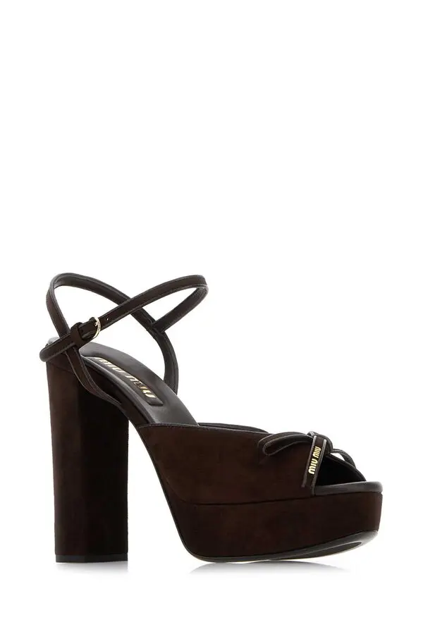 Miu Miu Suede High Heel Platform Sandals - Brown