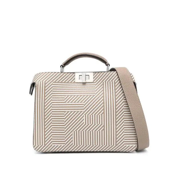 Fendi Calf Leather Ff-pattern Tote Bag - Cream