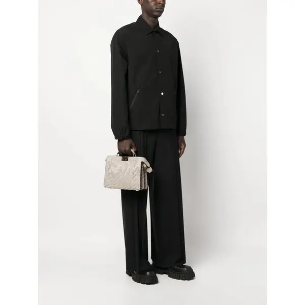 Fendi Calf Leather Ff-pattern Tote Bag - Cream