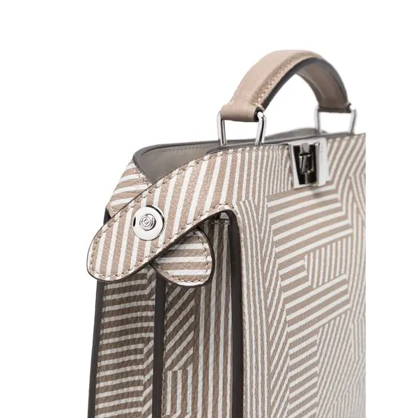 Fendi Calf Leather Ff-pattern Tote Bag - Cream