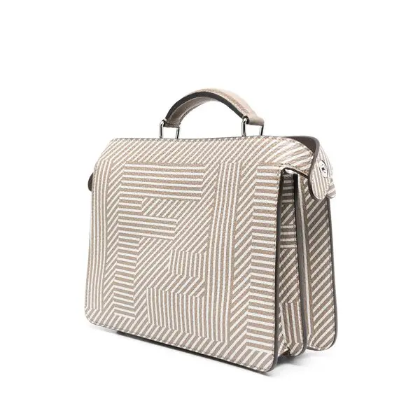 Fendi Calf Leather Ff-pattern Tote Bag - Cream