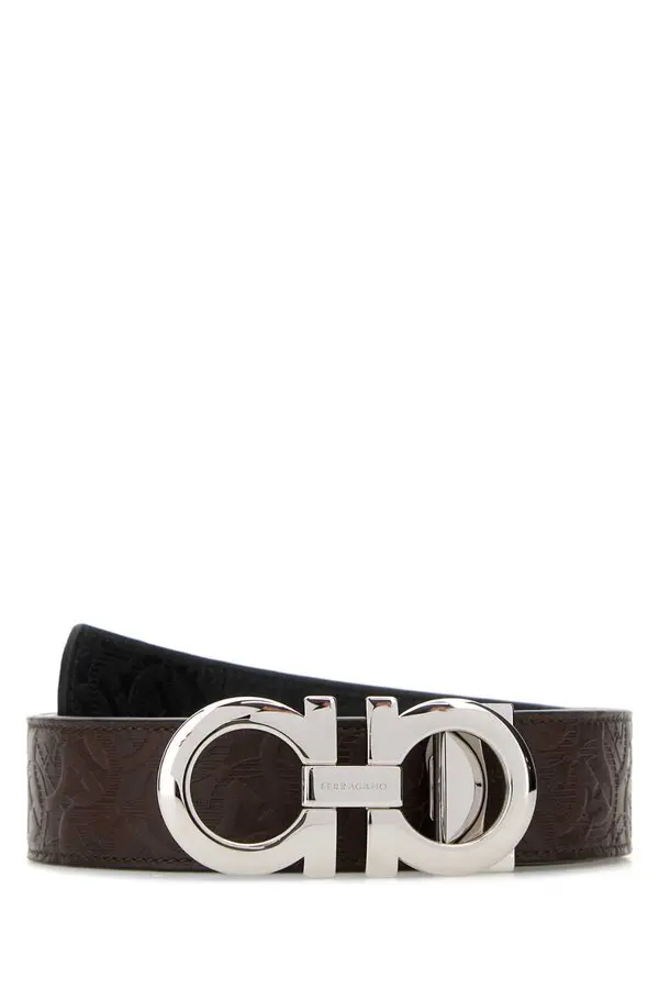 FERRAGAMO Reversible Leather Belt With Silver Metal Buckle - Brown
