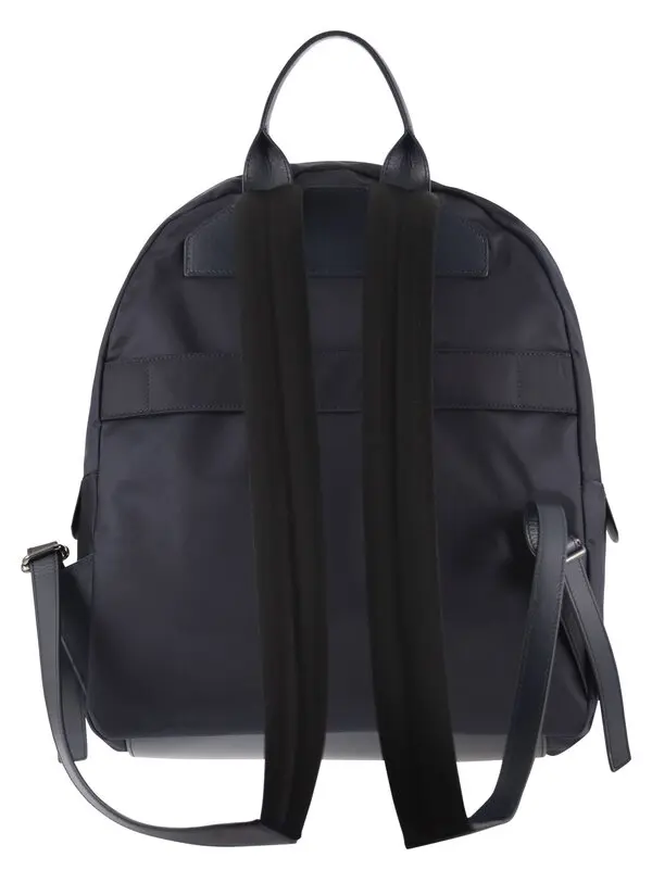 Kiton Technical Fabric Backpack With Logo And Leather Accents - Blue