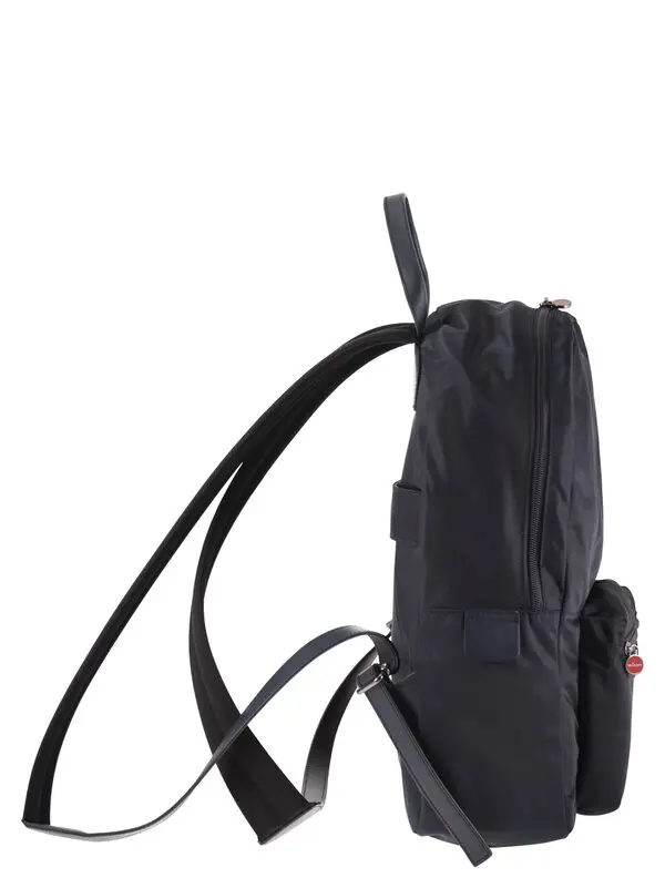 Kiton Technical Fabric Backpack With Logo And Leather Accents - Blue
