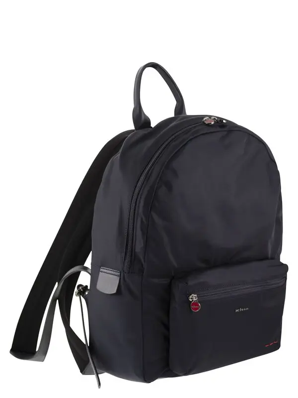 Kiton Technical Fabric Backpack With Logo And Leather Accents - Blue