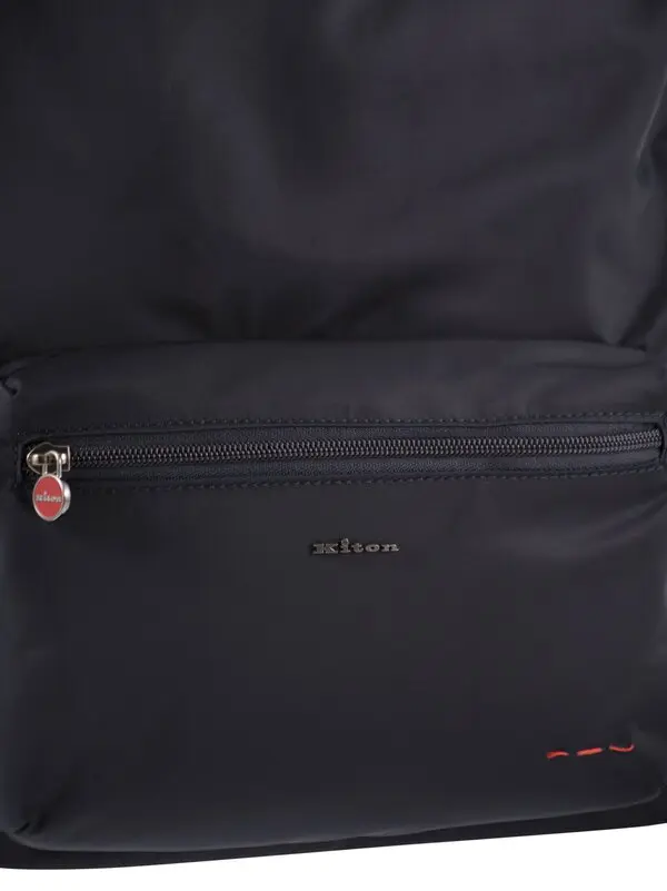 Kiton Technical Fabric Backpack With Logo And Leather Accents - Blue