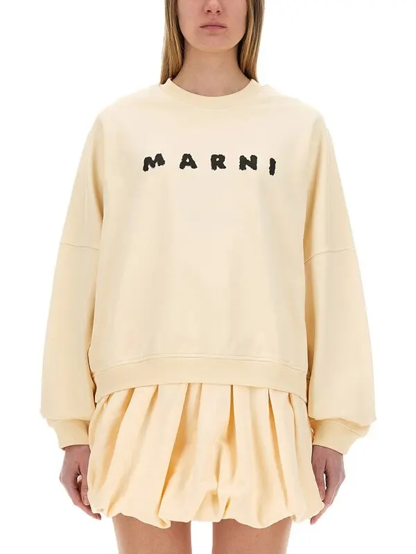 Marni Cotton Sweatshirt With Graphic Print - Cream