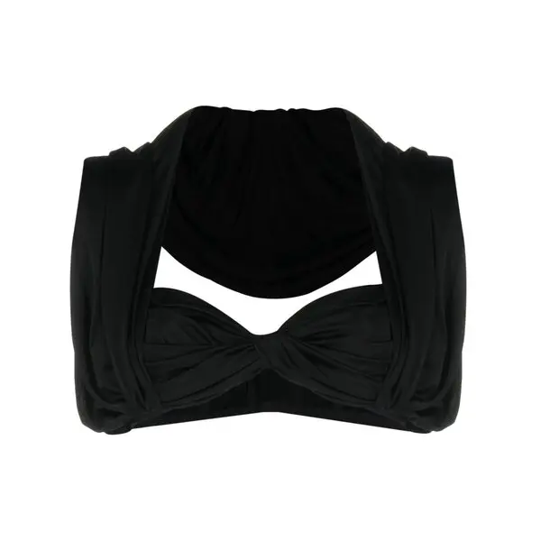 Saint Laurent Silk Gathered Cropped Top - Black